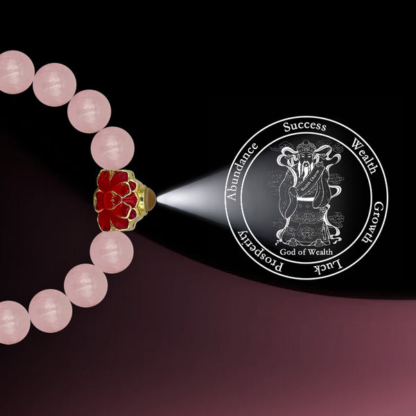 Rose Quartz Bracelet with Red Lotus Nano Micro-engraving Projection St ...